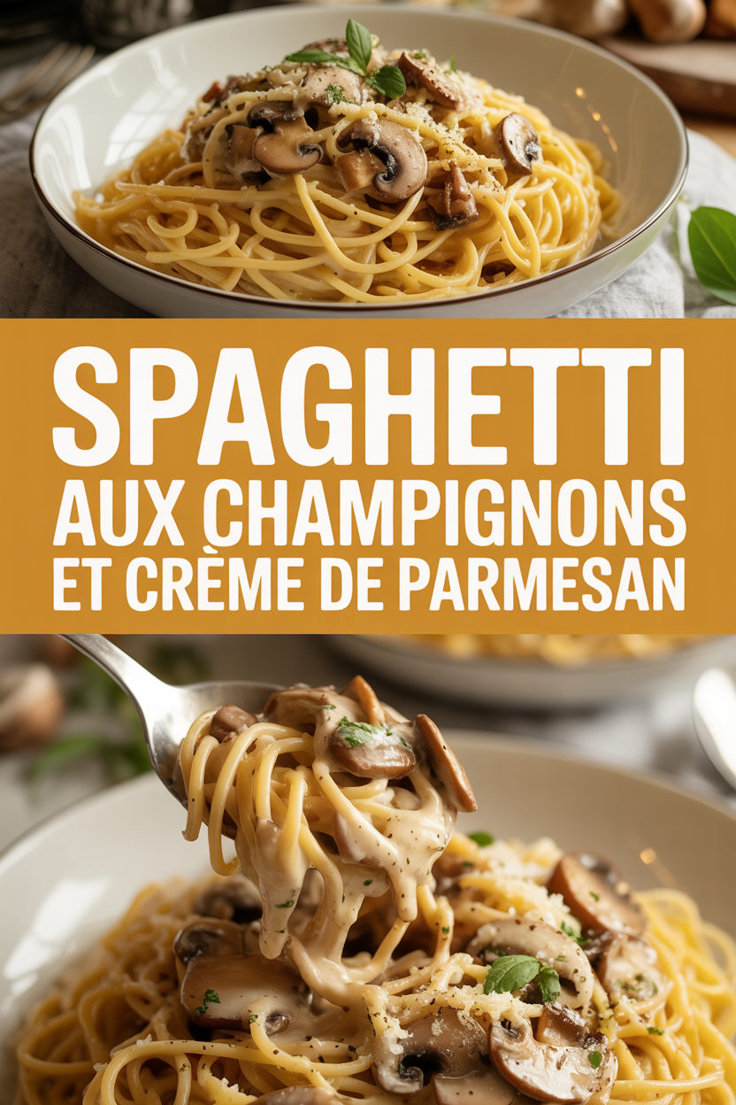 Spaghetti aux champignons et crème de parmesan - Top Recettes